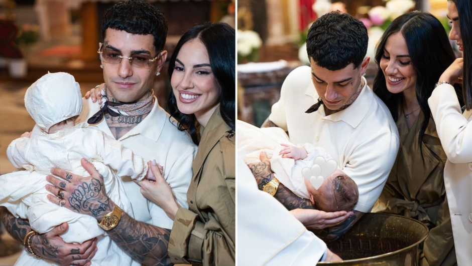 Tony Effe e Giulia De Lellis, il battesimo a Roma della figlia ...
