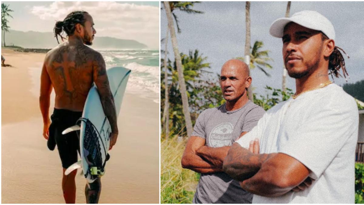 Lewis Hamilton, surf in California nella piscina di Kelly Slater ...