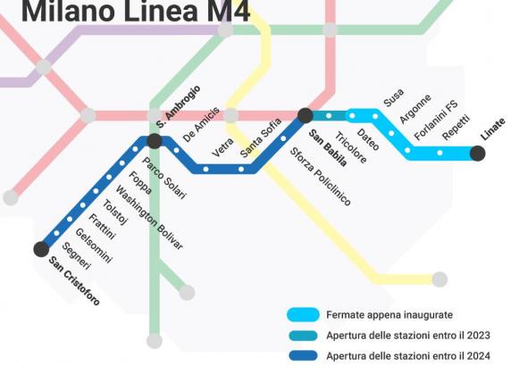 Metropolitana linea M4 di Milano: apertura, fermate e mappa della metro ...